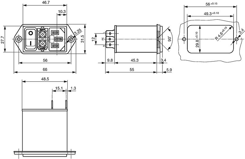 DD12 - IEC Appliance Inlet C14 with Filter, Fuseholder 1- or 2-pole ...