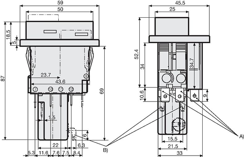 TA45 2 pole Push button - Circuit Breaker for Equipment thermal, 2 pole, Push button actuation