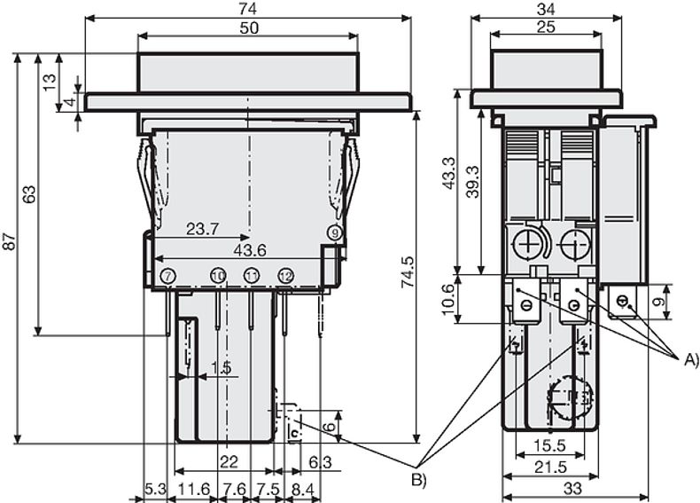 TA45 2 pole Push button - Circuit Breaker for Equipment thermal, 2 pole ...